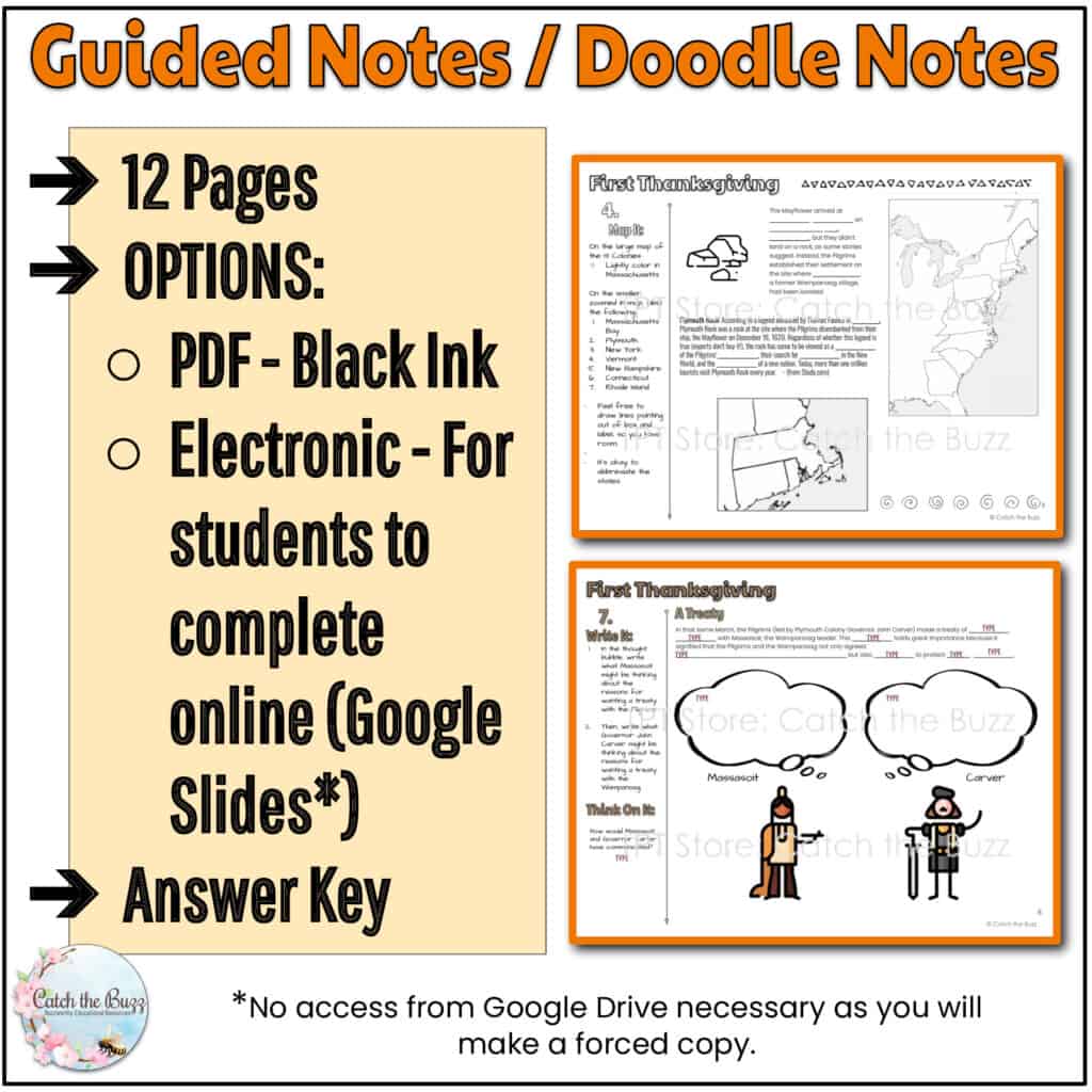 First Thanksgiving: Presentation & Guided Notes / Doodle Notes - Catch ...