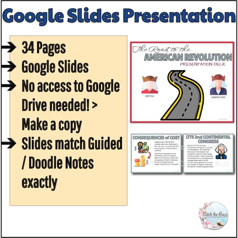 Road to the American Revolution: Presentation & Guided Notes / Doodle Notes