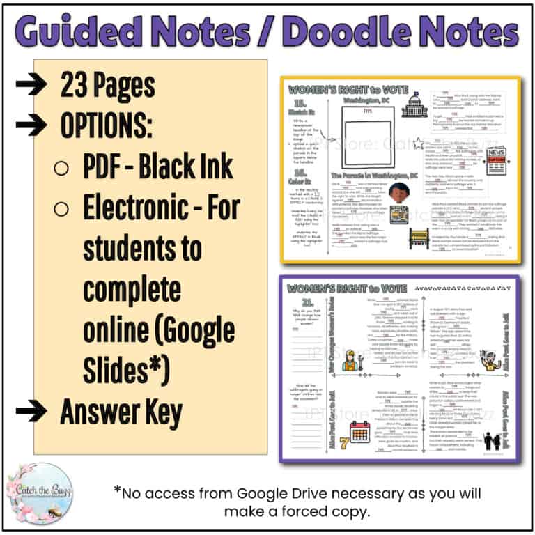 Women's Suffrage & 19th Amendment: Presentation & Guided Notes / Doodle ...