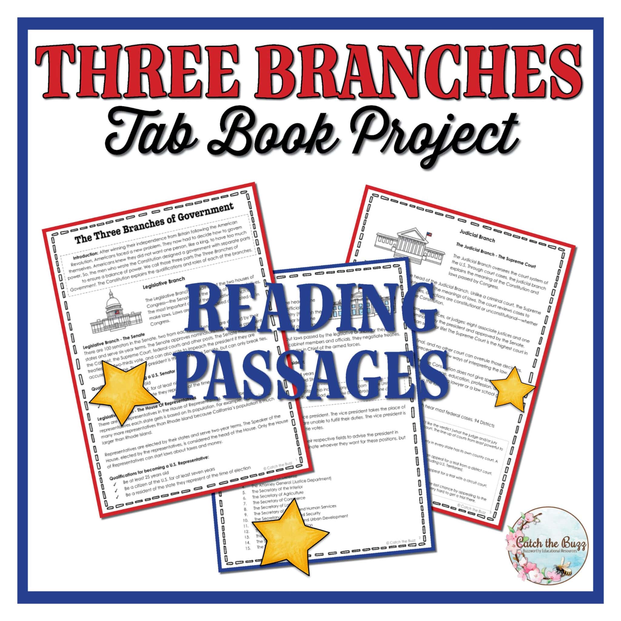Three Branches of Government TAB BOOK + Close Reading - Catch the Buzz ...